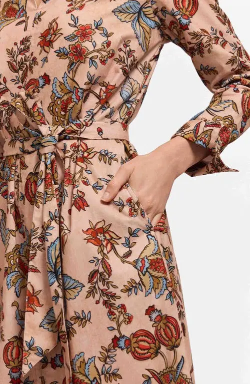 Foxcroft Agnes Autumn Leaf Print Corduroy Belted Dress