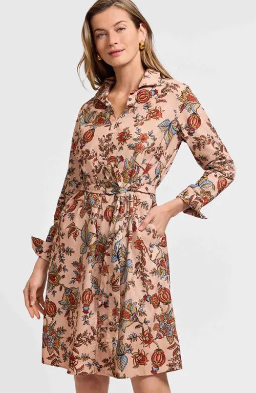 Foxcroft Agnes Autumn Leaf Print Corduroy Belted Dress