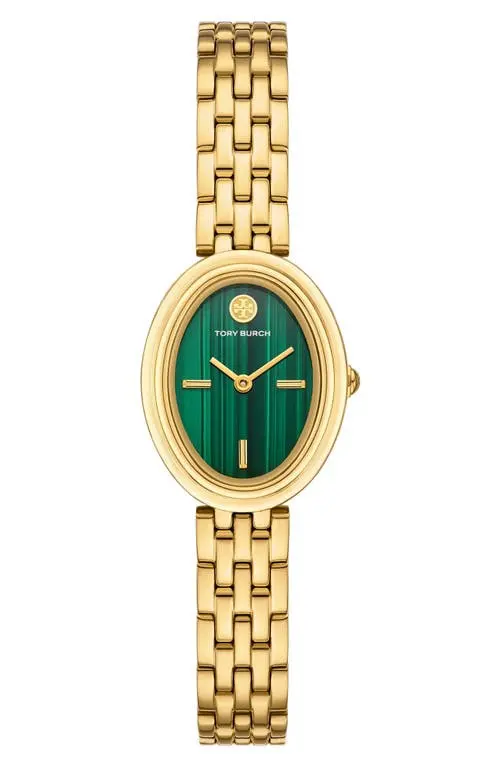 Tory Burch The Oval Malachite Bracelet Watch - Gold/green