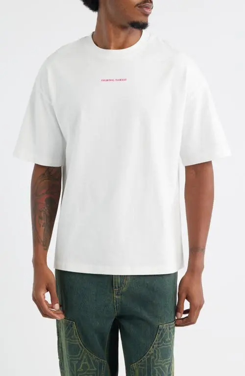 CRIMINAL DAMAGE Fantasy Fulfilled Oversize Embroidered Graphic T-shirt - Off White/pink