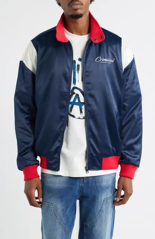 CRIMINAL DAMAGE Engineered Coach's Jacket - Navy/red