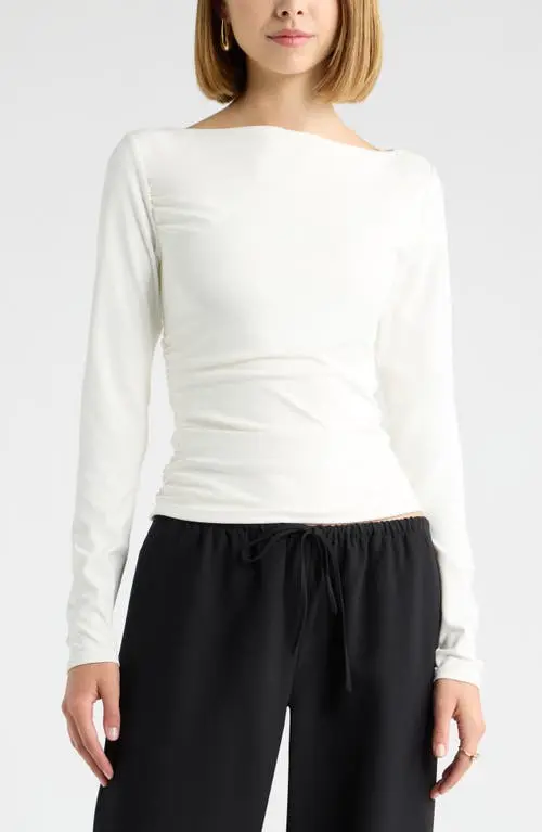 OPEN EDIT Ruched Side Top - Ivory