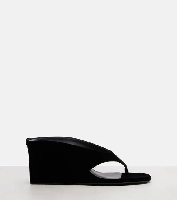 Alaïa Velvet Wedge Thong Sandals - Black