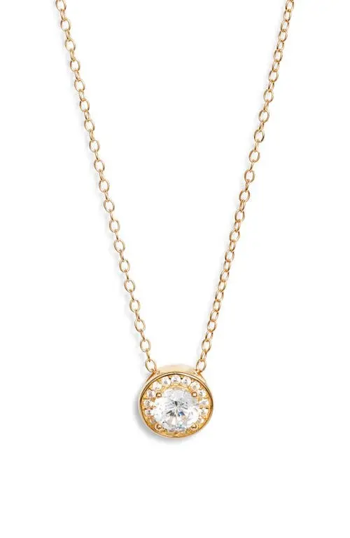 Nordstrom Cubic Zirconia Halo Pendant Necklace - 14k Gold Plated