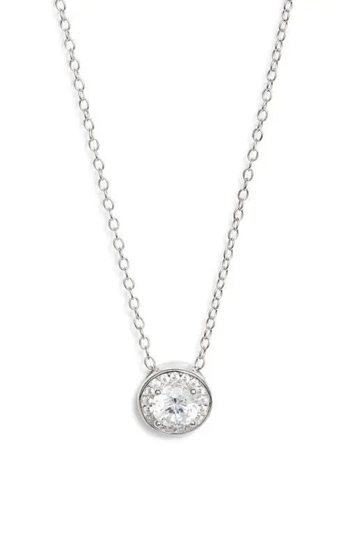 Nordstrom Cubic Zirconia Halo Pendant Necklace - Platinum Plated