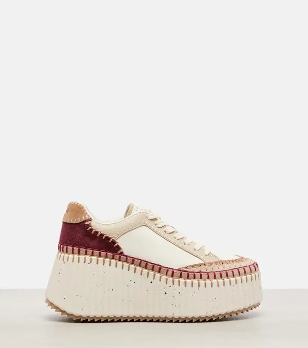 Chloé Nama Suede-trimmed Leather Platform Sneakers - Beige