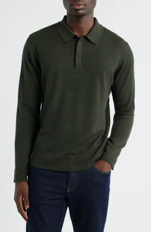 Robert Barakett Thomas Merino Wool Long Sleeve Polo - Olive