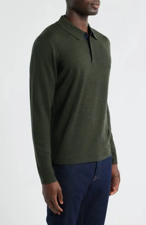 Robert Barakett Thomas Merino Wool Long Sleeve Polo - Olive