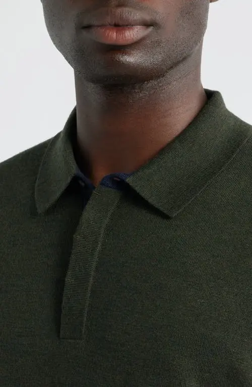 Robert Barakett Thomas Merino Wool Long Sleeve Polo - Olive