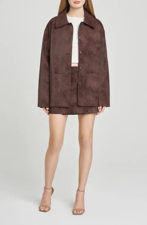 WAYF Freya Faux Suede Mini Skirt - Espresso