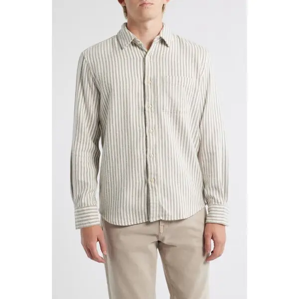 ALEX CRANE Cloud Stripe Organic Cotton Flannel Button-up Shirt - Honey Lines