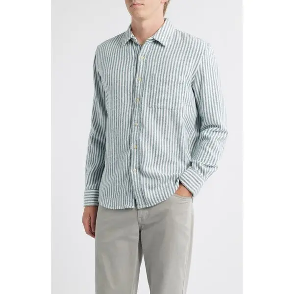 ALEX CRANE Cloud Stripe Organic Cotton Flannel Button-up Shirt - Indigolines