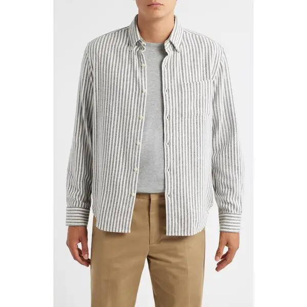 ALEX CRANE Cloud Stripe Organic Cotton Flannel Button-up Shirt - Nightlines