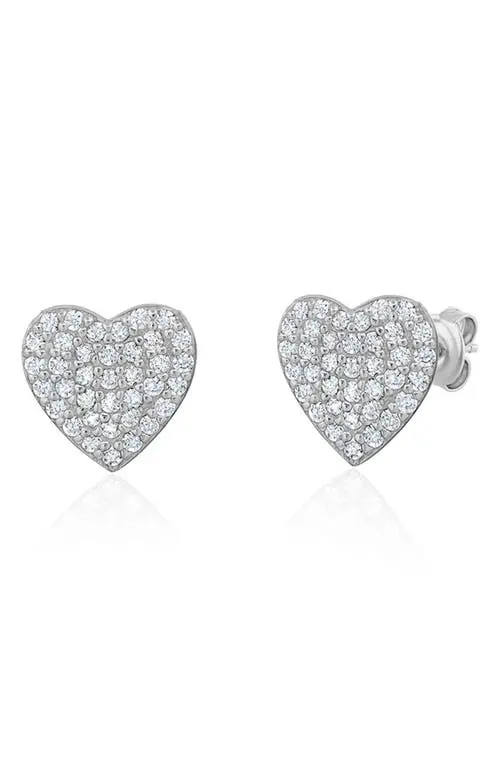 CRISLU Heart Stud Earrings - Pure Platinum/clear Stone