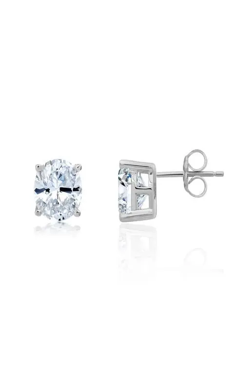 CRISLU Oval-cut Cubic Zirconia Stud Earrings - Pure Platinum/clear Stone