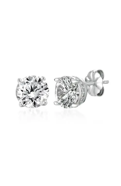 CRISLU Brilliant Cut Cubic Zirconia Stud Earrings - Pure Platinum/clear Stone