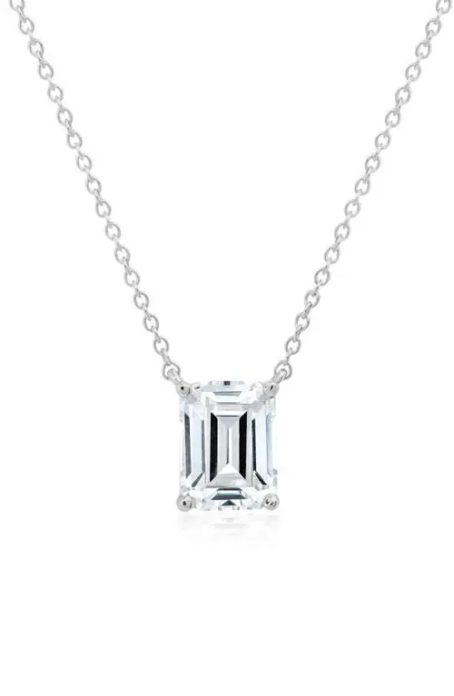 CRISLU Emerald Cut Cubic Zirconia Pendant Necklace - Pure Platinum/clear Stone
