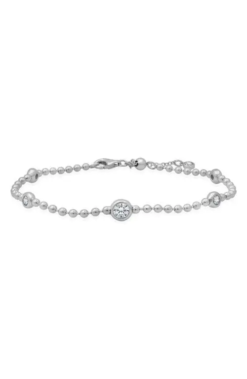 CRISLU Cubic Zirconia Station Ball Chain Bracelet - Pure Platinum/clear Stone