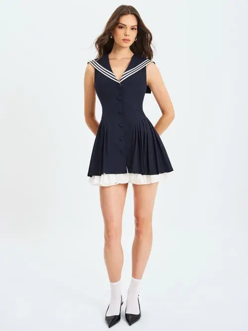 MISS CIRCLE Calliope Sailor Pleated Mini Dress