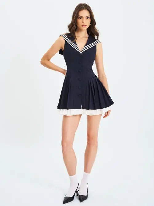 MISS CIRCLE Calliope Sailor Pleated Mini Dress