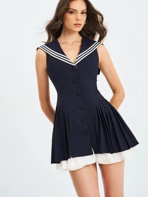 MISS CIRCLE Calliope Sailor Pleated Mini Dress