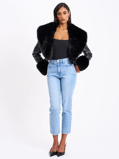 MISS CIRCLE Ziah Cropped Jacket With Fur Collar