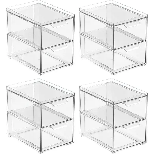 MDESIGN 2-drawer Stackable Organizerpull-out Sliding Storage Drawers For Kitchenset Of 4 - Clear
