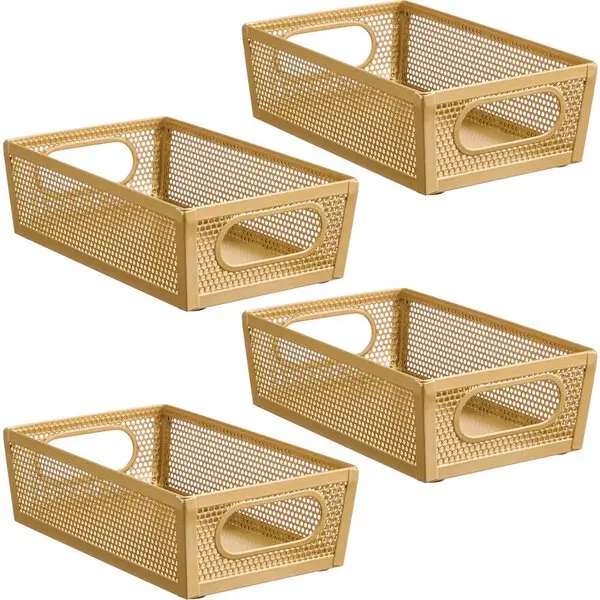 MDESIGN Perforated Metal Storage Bin With Handlesset Of 4 - Soft Brass