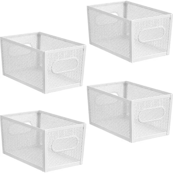 MDESIGN Perforated Metal Storage Bin With Handlesset Of 4 - Matte White