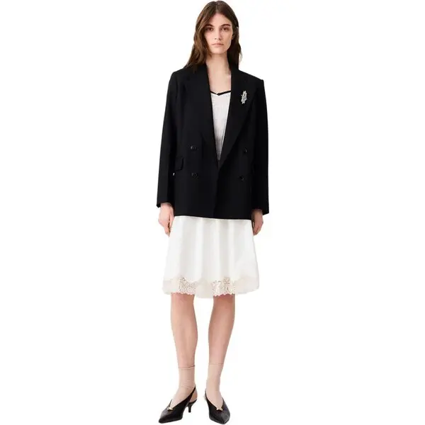 Maje Double-breasted Jacket With Removable Brooch