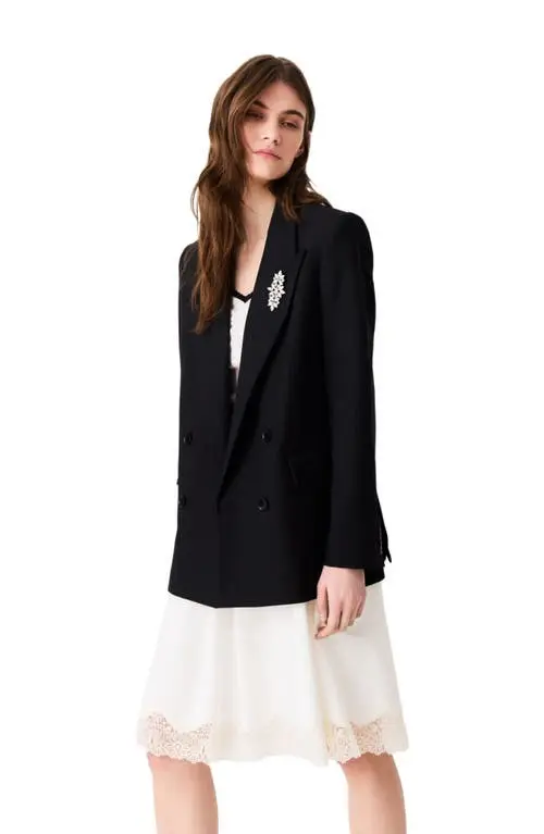 Maje Double-breasted Jacket With Removable Brooch