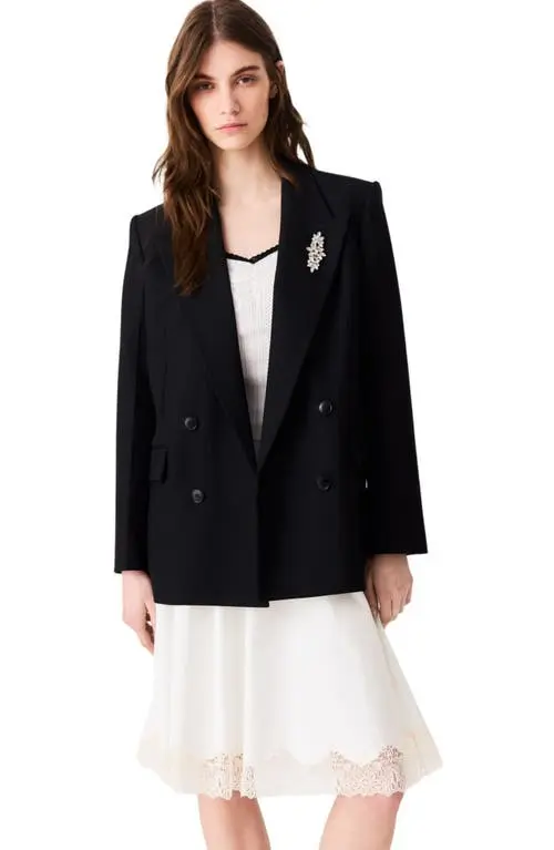 Maje Double-breasted Jacket With Removable Brooch
