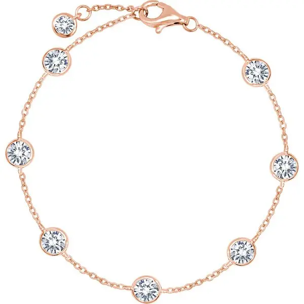 CRISLU Cubic Zirconia Bezel Station Anklet - 18kt Rose Gold/clear Stone