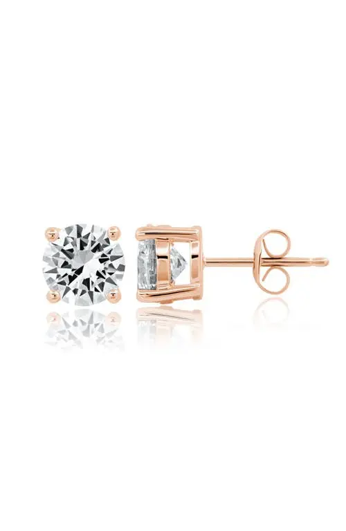 CRISLU Brilliant Cut Cubic Zirconia Stud Earrings - 18kt Rose Gold/clear Stone
