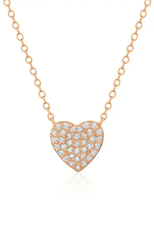 CRISLU Pavé Cubic Zirconia Heart Pendant Necklace - 18kt Rose Gold/clear Stone
