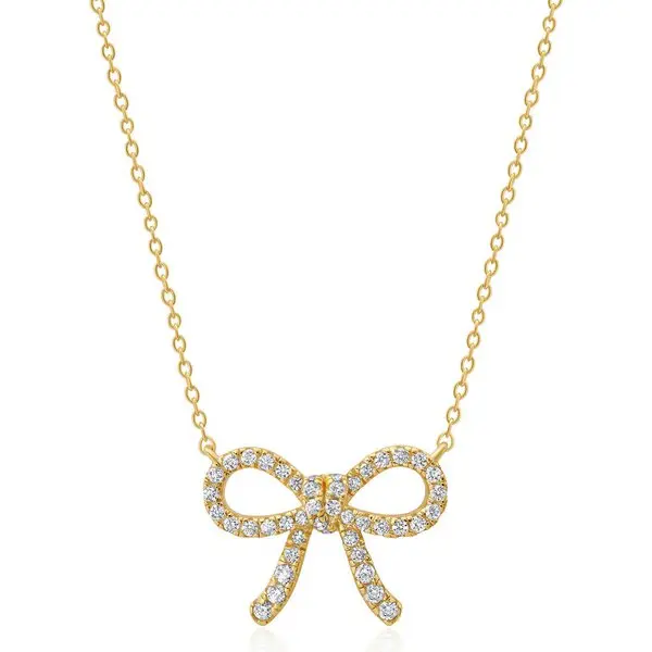 CRISLU Fairy Tale Pavé Cubic Zirconia Bow Pendant Necklace - 18kt Yellow Gold/clear Stone