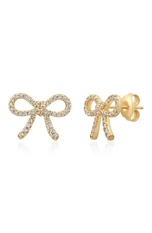 CRISLU Fairy Tale Pavé Cubic Zirconia Bow Stud Earrings - 18kt Yellow Gold/clear Stone