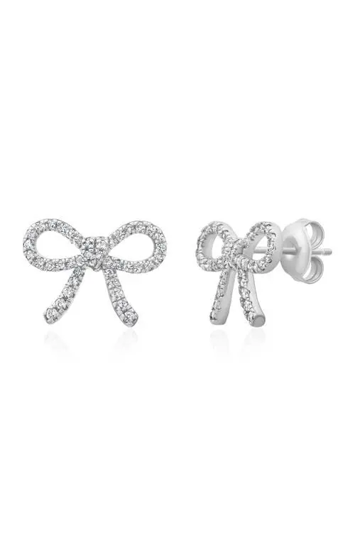 CRISLU Fairy Tale Pavé Cubic Zirconia Bow Stud Earrings - Pure Platinum/clear Stone