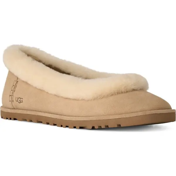 UGG Zora Genuine Shearling Trim Ballet Flat - Sand
