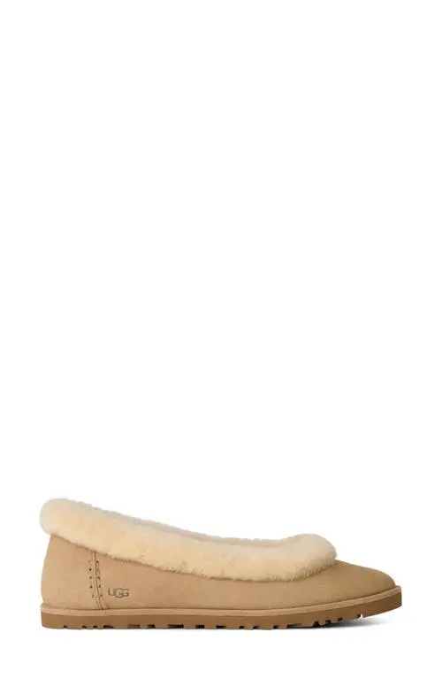 UGG Zora Genuine Shearling Trim Ballet Flat - Sand