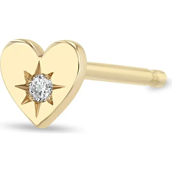 Zoe Chicco Heart Diamond Stud Earring - 14k Yellow Gold