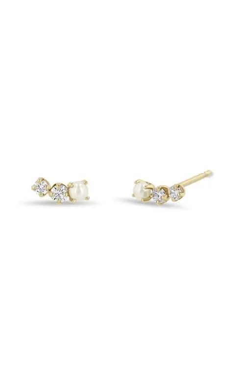 Zoe Chicco Diamond And Cultured Pearl Stud Ear Crawlers - 14k Yellow Gold