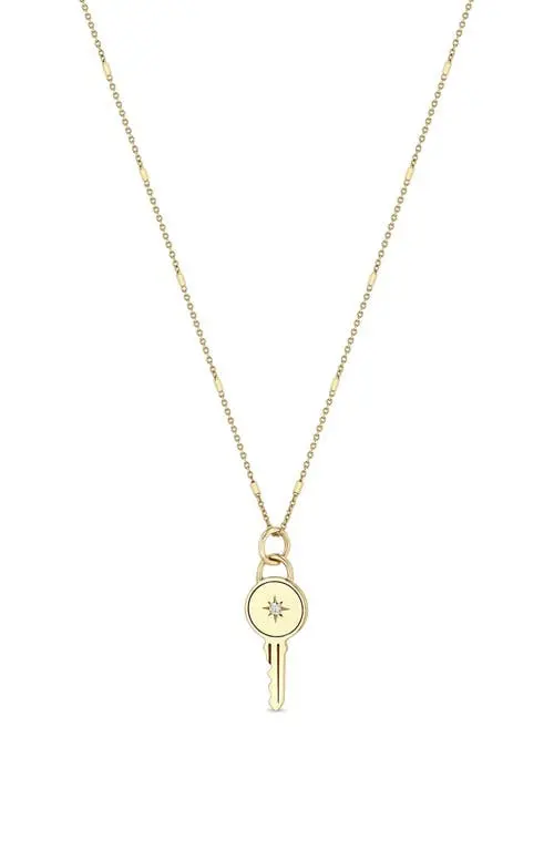 Zoe Chicco Diamond Key Pendant Necklace - 14k Yellow Gold