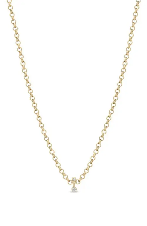 Zoe Chicco Diamond Pendant Rolo Chain Necklace - 14k Yellow Gold