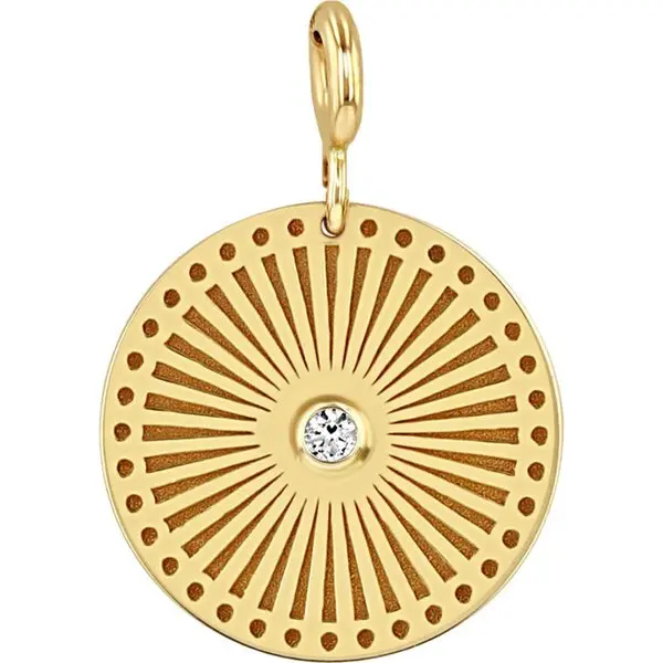Zoe Chicco Diamond Sunbeam Medallion Charm - 14k Yellow Gold