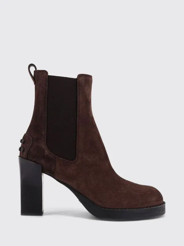 TOD'S Suede Chelsea Ankle Boots With High Block Heel - Brown
