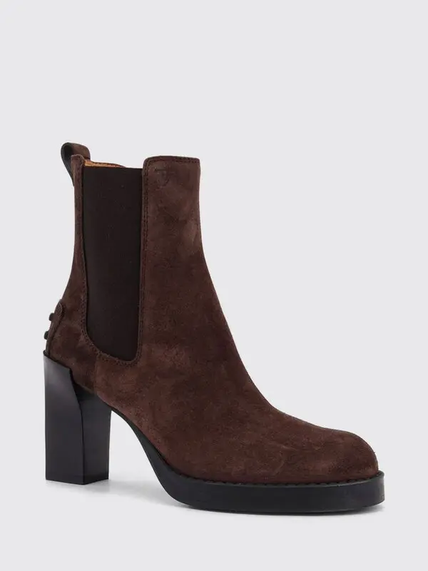 TOD'S Suede Chelsea Ankle Boots With High Block Heel - Brown