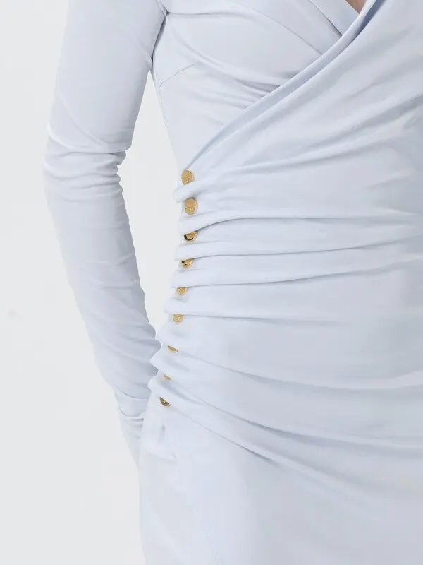Elisabetta Franchi Ruched Midi Dress With Button Detail