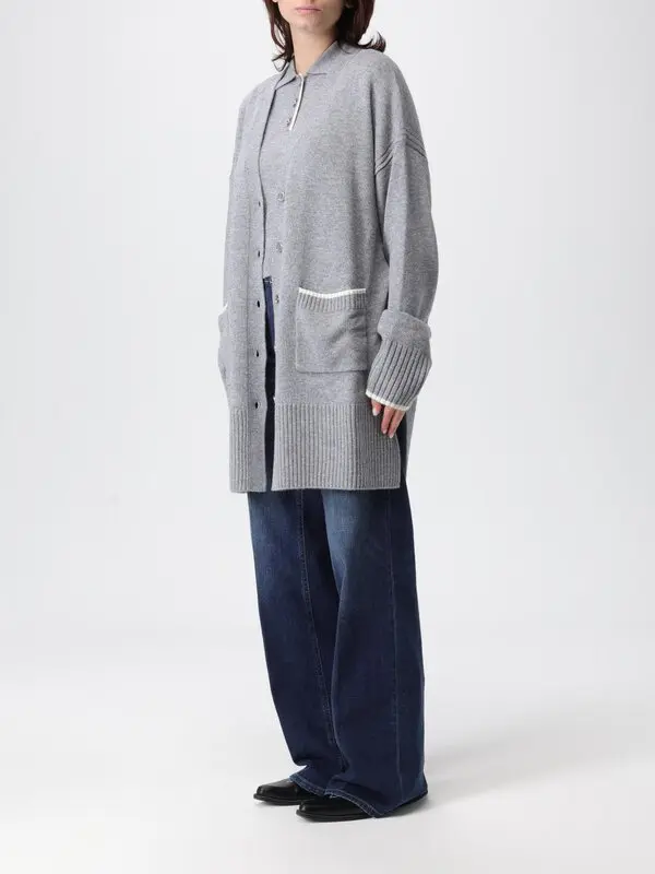 Pinko Long Sleeve V-neck Cardigan With Pockets - Grey