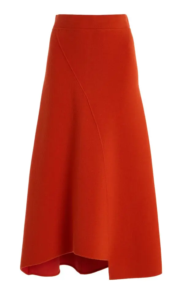 ASHLYN Felix Spliced Merino Wool Midi Skirt - Orange